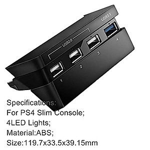Lenboken Gaming Console Hub, 4 USB Port Hub for P4 Slim, USB 3.1 High Speed USB 2.0 Super Transfer Speed Charger Controller Splitter Expansion Adapter with LED Light for P4 Slim