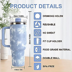 40 oz Tumbler With Handle and Lid Straw Stainless Steel Insulated Vacuum Cup Reusable Water Bottle Travel Mug Iced Coffee Cup Travel Mug for Hot and Cold Beverages 40 oz Tumbler with Handle