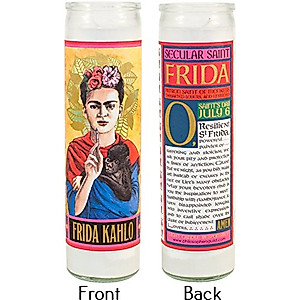 Frida Kahlo Secular Saint Candle - 8.5 Inch Tall Glass Prayer Votive - Made in The USA
