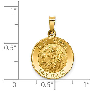 Sonia Jewels 14k Yellow Gold Catholic Patron Saint Michael Medal Brushed Matte Finish Pendant Charm - 17mm x 15mm