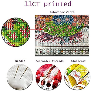Lovxvouy Cross Stitch Kits for Adults,Stamped Full Range of Embroidery Starter Kit for Beginners Needlepoint Kits 11CT Pre-Printed Pattern, Cross-Stitching Kits-Flower Corridor 16.5x22 inch