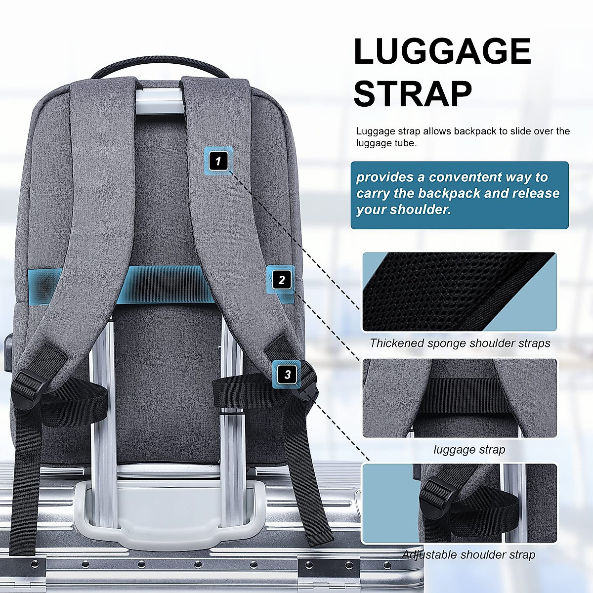 Victoriatourist Laptop Backpack 17 Inch, Business Slim Durable Laptops Travel Backpacks with USB Charging Port, College Backpacks Computer Bag Gifts for Men and Women Fits Notebook (Grey)