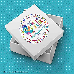 One of A Kind Cute Bird Themed Valentine Party Favor Sticker Labels for Kids, 40 2" Party Circle Stickers by AmandaCreation, Great for Classroom Valentines, Envelope Seals, Gifts & Treats