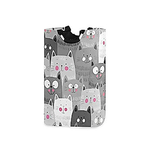 Cute Cat Kitten Large Laundry Baskets Washing Hamper Bag Black White Dirty Clothes Storage Bin Toy Book Clothing Holder with Handles for Home Bathroom Bedroom 50L