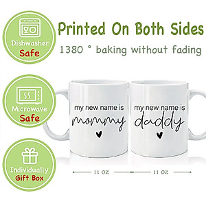 CATABUBU New Parents Pregnancy Announcement, First Time Mommy Daddy to Be Mug Set Gifts 11oz, My New Name is Mommy Daddy, Gifts for New Parents to Be, New Parents Mothers Day Fathers Day Mug Gifts-8
