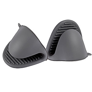 Acronde 2 Pairs Mini Oven Gloves Silicone Heat Resistant Cooking Pinch Mitts Potholder for Kitchen Cooking & Baking (Black and Grey)