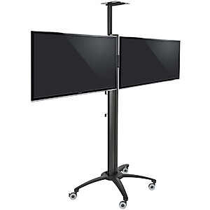 Displays2go Mobile TV Stand with Travel Case, Steel, Aluminum, MDF, EVA Form – Black (LPGPWBC2S)