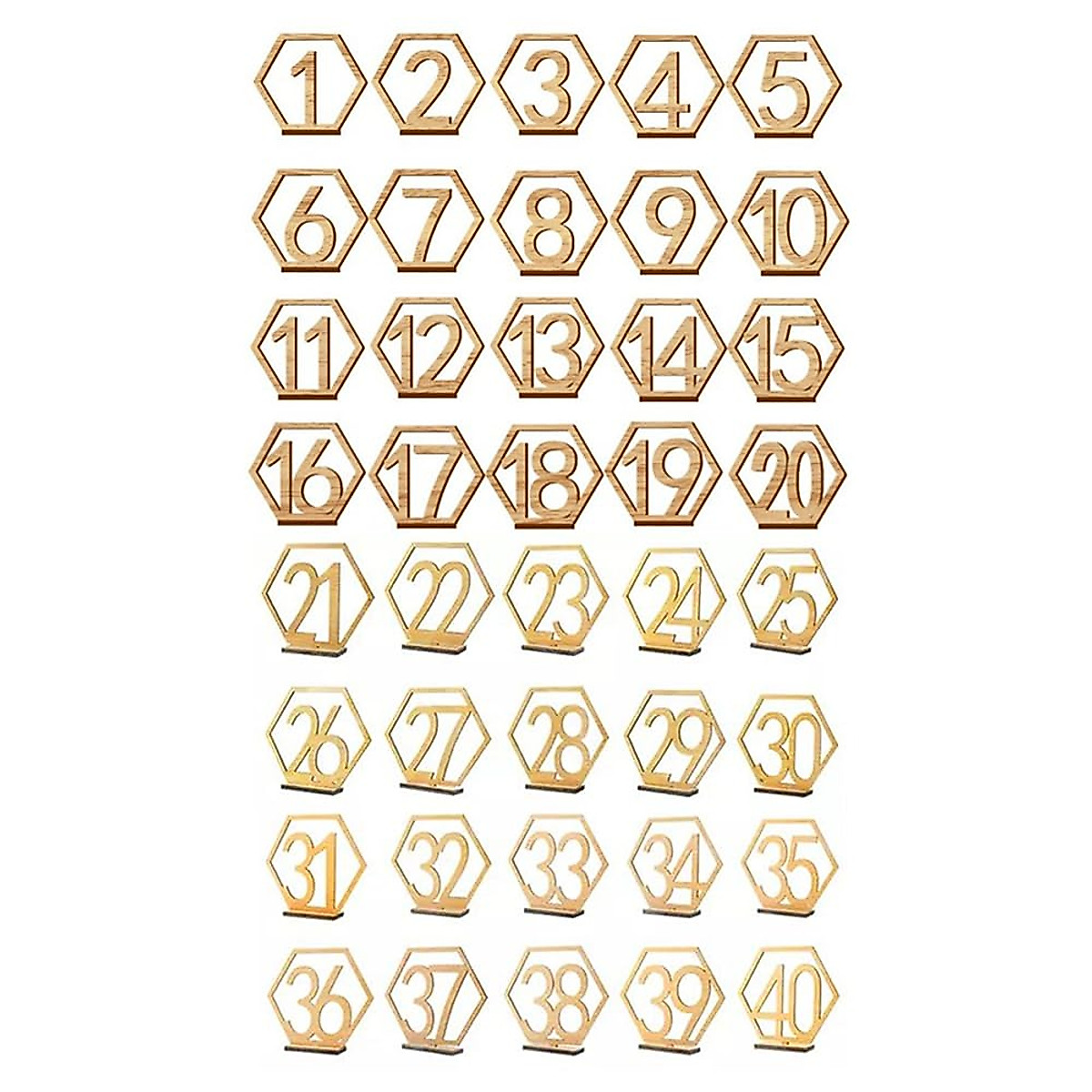 SYCOOVEN Wooden Table Numbers, 1-10 Wedding Table Numbers with Holder Base, Double Sided Hexagon Shape Perfect for Wedding, Party, Events or Catering Decoration(11-20)