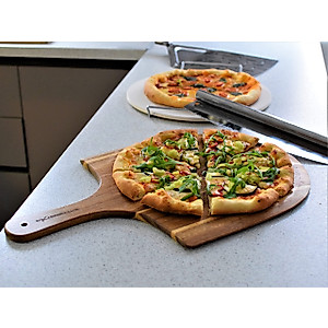 KitchenStar Pizza Stone for Oven and Grill 15x12 inch + Pizza Cutter Rocker 14" + Acacia Wood Pizza Peel 14" - Pizza Making Set Bundle - Premium Pizza Oven Accessories and Tools