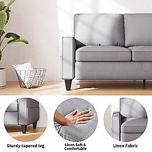 Lonkwa Convertible L-Shaped Sectional Sofa with Reversible Ottoman, 3-Seat Gray Couch for Living Rooms, Apartments, Offices, Small Spaces