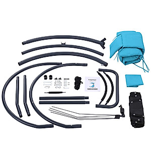 Dkelincs Hanging Lounge Chair, Outdoor Swinging Curved Chaise Lounge Chair with Canopy Umbrella and Pillow for Outside, Large Heavy Duty Egg Chair for Porch Patio Backyard Deck Blue