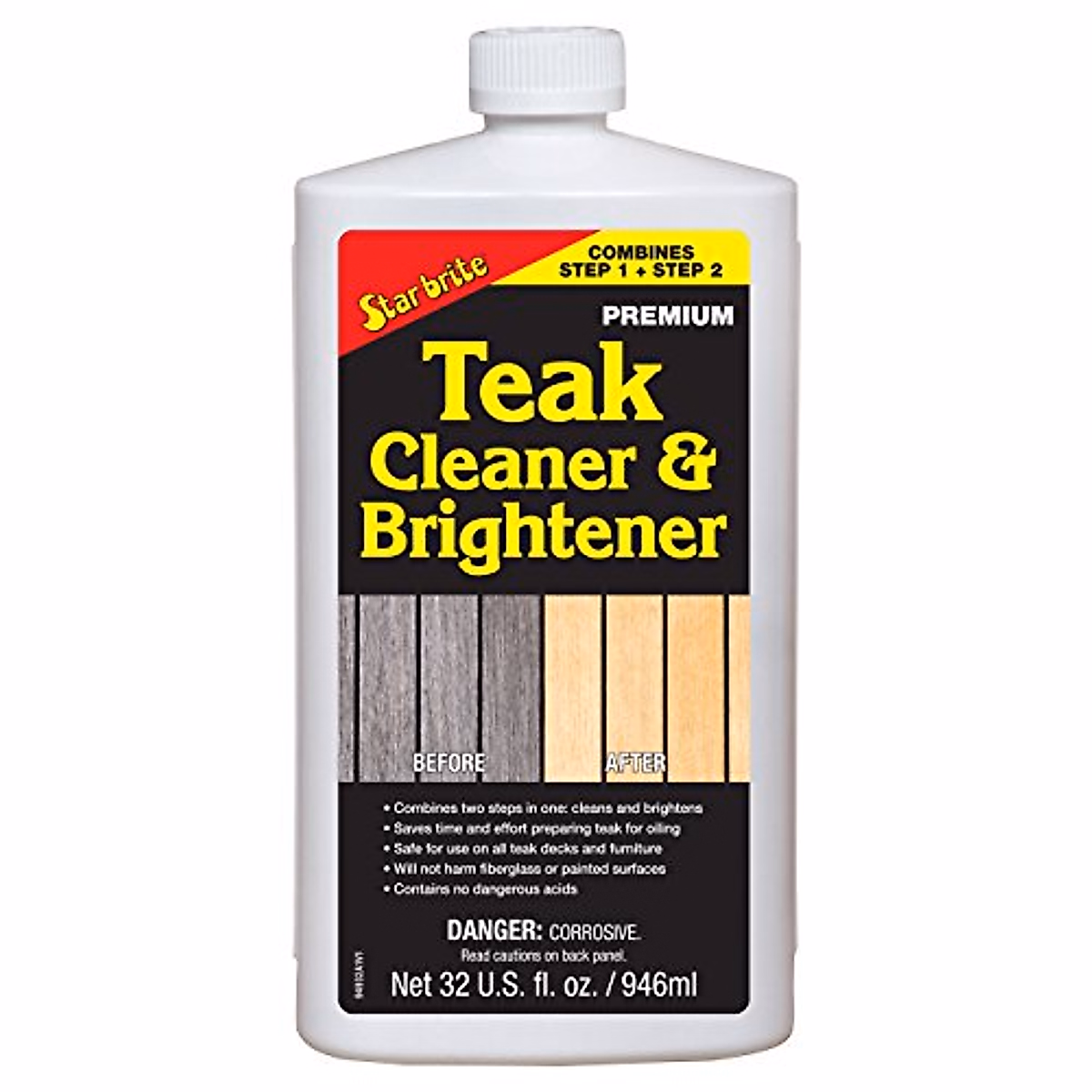 STAR BRITE Teak Cleaner & Brightener - One-Step Teak Restoration Renew Weathered, Gray, Teak for Refinishing or Oiling - Restore & Enhance the Natural Warmth & Wood Grain of Fine Wood 32 OZ (094932)