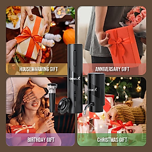 Electric Wine Set 4 | Automatic Wine Opener Dispenser Gift Set - Electric Corkscrew Opener & Auto Wine Dispenser | Perfect HouseWarming Gifts & Cool Wine Gifts (Black)