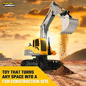 Playing Gorilla Remote Control Excavator Realistic Construction Toy for Boys Age 3 4 5 6 7 8 9 with Extra Rechargeable Batteries - 1:24 Scale Excavator Remote Construction Toys