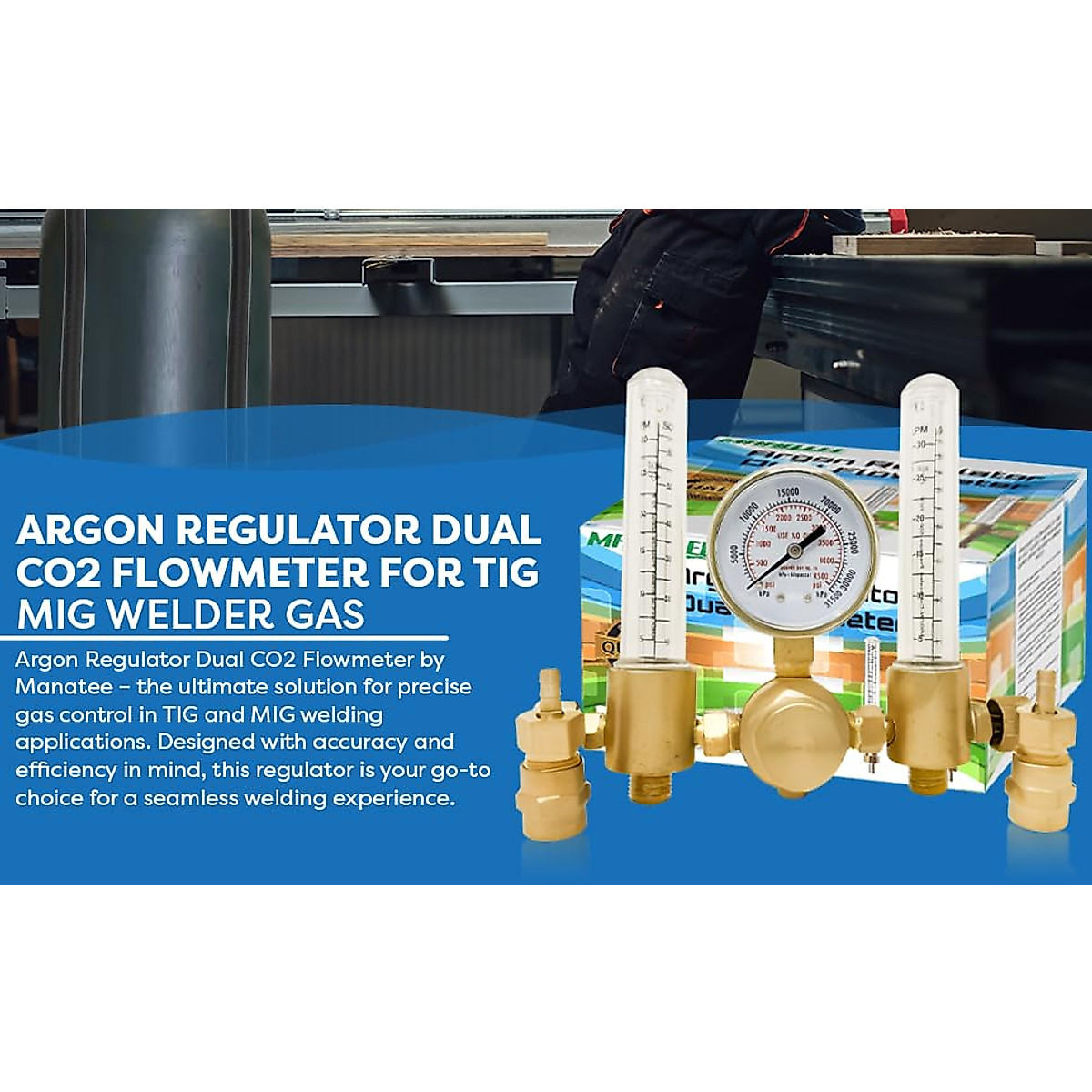 Argon Regulator Dual Co2 Flowmeter for TIG MIG Welder Gas and back purge 60 SFCH - CGA 580 inlet connection and 5/8" x 18RH outlet fitting - Accurate Gas Metering Delivery System by Manatee