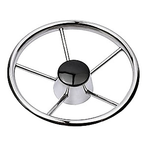 13-1/2“ Boat Steering Wheel Stainless Steel 5 Spoke Destroyer Style Steering Wheel with Knurling for Marine Yacht Boat