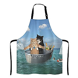 Lefolen Funny Cats Adjustable Bib Apron, The two brave cats are drifting in the steel Cooking Kitchen Apron for Men Women