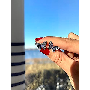 LE VIAN 1 2/5 Carat White and Blue Sapphire Butterfly Stud Earrings for Women in 14k White Gold Studs with Push Back