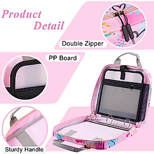 FIODAY Zipper Binder, 2 inch 3 Ring Binder with Zipper Cute Binder with Handle and Shoulder Strap Multiple Pocket 500 Sheet Capacity Binder Organizer for School