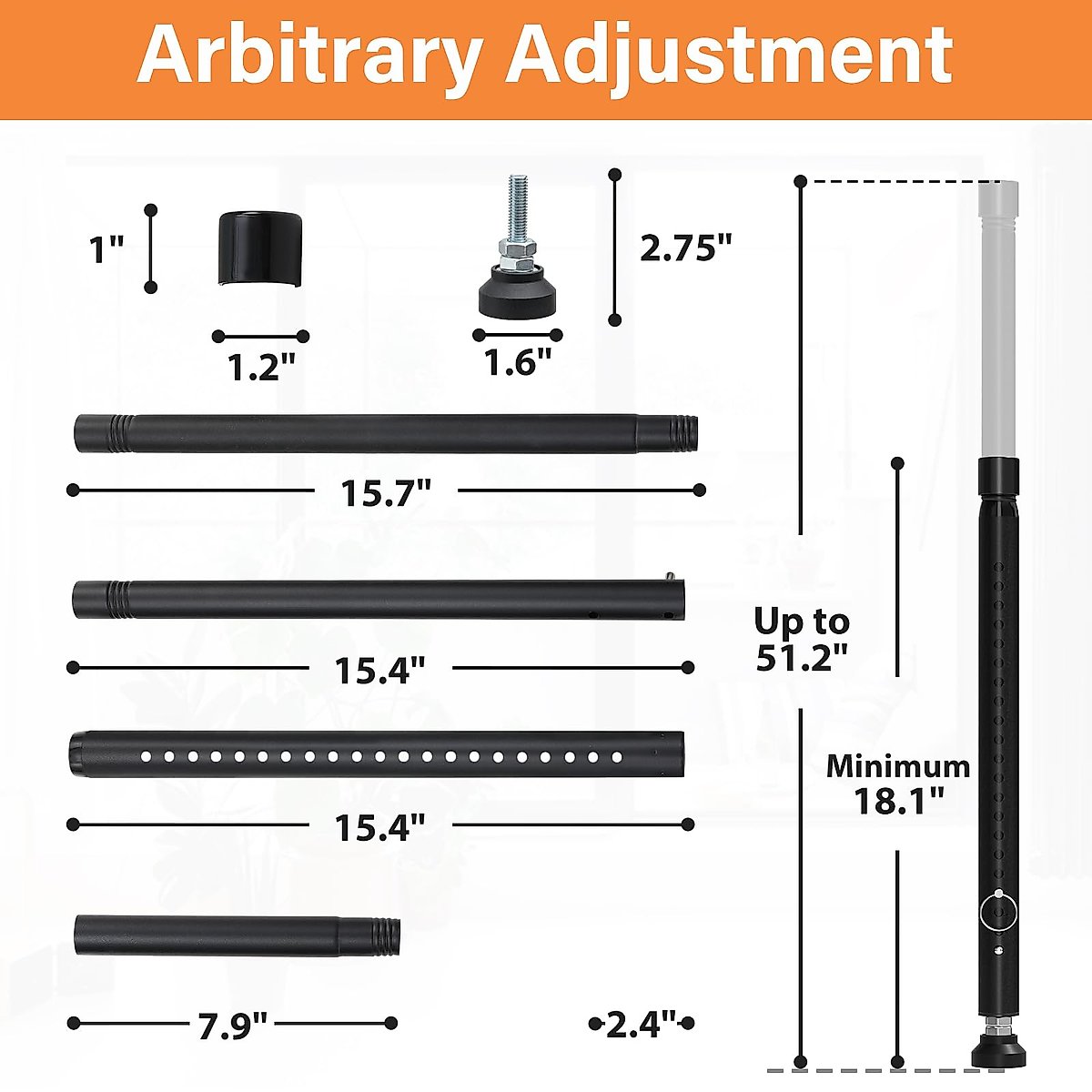BsBsBest Sliding Door Security Bar Inside 2 Pack Adjustable 18 to 51 Inch Window Security Bar Interior Black Window Locks Security up and Down Window Bars Security Extendable