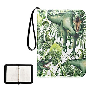 Dinosaur 4 Pockets Trading Card Album Folder for Cards PU Cover Zip Card Binder with 400 Side Loading Pockets 3-Ring Card Collector Holder for Collectible Boys Girls Game Sports Cards MTG TCG
