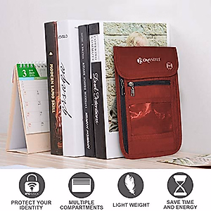 OMYSTYLE Travel Neck Pouch, RFID Passport Holder with Adjustable Neck Strap, Waterproof Neck Wallet for Men & Women to Keep Cash, Credit Cards and Documents Safe, Red