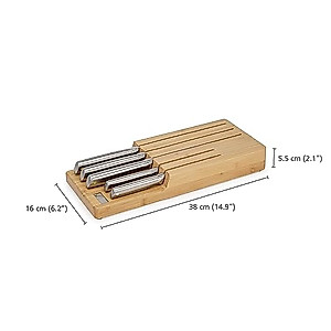 Joseph Joseph Elevate Kitchen Knives 5-piece Japanesse Stainless Steel knife set, in drawer Bamboo Block organizer tray