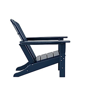 WO Outdoor Adirondack Chair w Side Table 3-PCS Set Loungers Seats Traditional Retro Outdoor Furniture Aesthetic for Beach, Balcony, Home, Backyard, Lawn, Patio, Pool, Deck, Garden (Navy Blue)