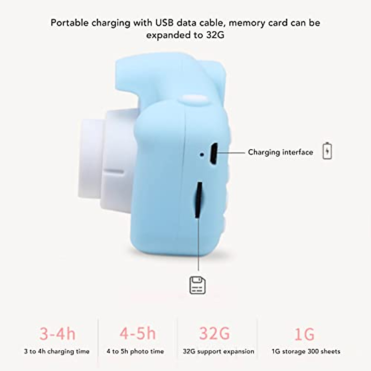 Kids Camera, Cute Kids Camera, Easy Grip, Blue, Outdoor Use