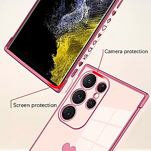Bonoma for Samsung Galaxy S23 Ultra 5G Case Heart Plating Electroplate Luxury Elegant Case Camera Protector Soft TPU Shockproof Protective Corner Back Cover Galaxy S23 Ultra 5G Case -Pink