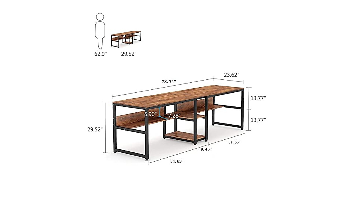 Tribesigns Double Desk for Two - Rustic Office Workstation