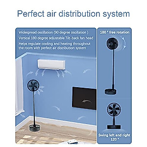 Foldable Fan Foldaway Oscillating with Remote Control, 10800mAh Battery Operated Fan, Portable Standing for Outdoor, Courtyard, Beach,Travel, Room,4 Speeds, with Timer night light (Black)