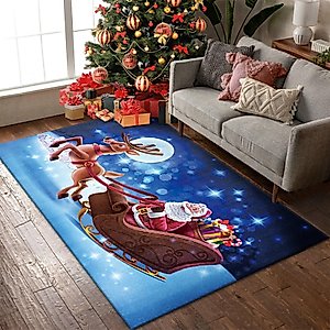 Christmas Blue Area Rugs Christmas Santa Claus Elk Carpet for Living Room Bedroom Floor Mat Throw Rug 59x40 inch