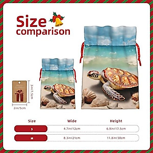 RLDOBOFE Christmas Gift Bags With Drawstring Sea Turtle Starfish Christmas Burlap Gift Bag Christmas Drawstring Bag for Halloween Xmas Candy Bags Reusable Xmas Present Bags for Party Decorations