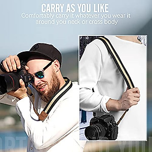 MoKo Camera Strap, Cotton Woven Camera Strap, Adjustable Universal Neck & Shoulder Strap for Video Camcorder, Binoculars, and Nikon/Canon/Sony/Minolta/Panasonic/SLR/DSLR Digital Cameras, Black & Beige