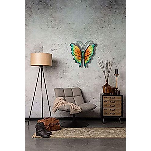 Bownew Butterfly Wall Decor Metal Outdoor Garden Hanging Art Insect Theme Decorations for Home, Yard and Patio - Yellow