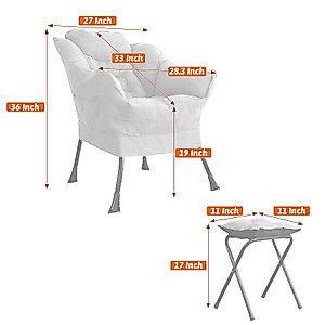 HIGOGOGO Lazy Chair and Folding Footrest Stool Set, Accent Chair for Living Room with Portable Ottoman, Sofa Chair Steel Frame Leisure Bedroom Chair and Anti-Slip Footstool, Brown