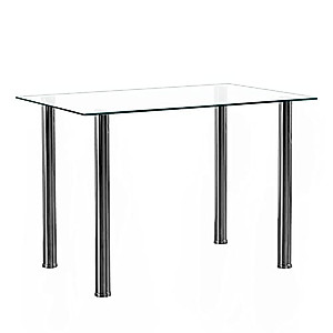 Karl home Modern Tempered Glass Dining Table, Kitchen & Dining Room Glass Tables with 4 Heavy-Duty Metal Legs, 200lbs Capacity, 43.3" L x 27.6" W x 28.9" H (Glass)