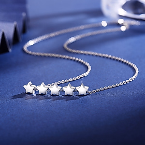 MADAOGO 50th Birthday Gifts for Women, Sterling Silver Five Star Necklace, Dainty Star Necklace, 6 mm Star Beads, 1973 Birthday Jewelry Gift Ideas