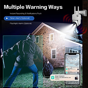 GMK Security Cameras Wireless Outdoor, 2K Pan-Tilt 360° View Battery Powered 2-Way Talk Outdoor Camera Wireless 3MP PTZ WiFi Surveillance Cam Cloud/SD Storage Color Night Vision Spotlight/Siren