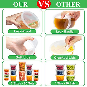 YehTrum Deli Containers with Lids, [80 Set] Plastic Food Storage Containers with Lids 8oz, 6oz, 32oz Freezer Storage Containers BPA Free Leakproof Stackable, Microwave | Dishwasher | Freezer Safe