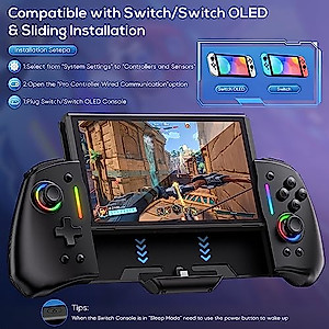 Switch Controller for Nintendo Switch/OLED, RGB One-Piece Joypad Controller for Switch Controllers Joy-con with Adjustable TURBO, Dual Motor Vibration,Handheld Switch Pro Controller for Switch Gaming