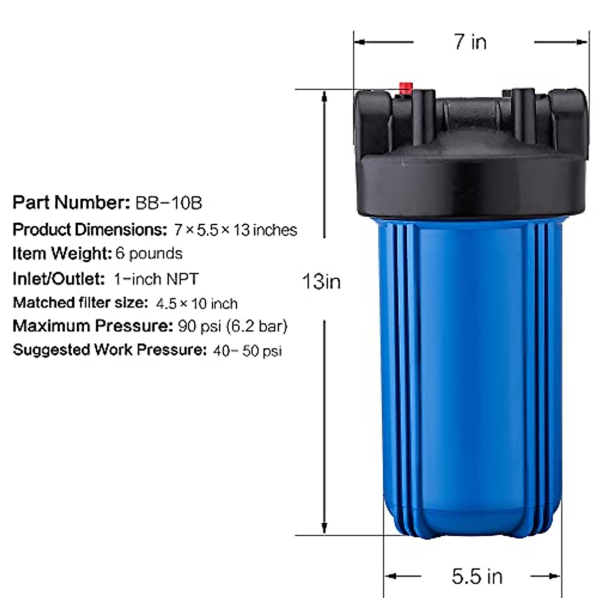 Geekpure 10-Inch Whole House Big Water Filter Housing-Fit for 4.5"x10"Filters -Blue-1 Inch Port (1)