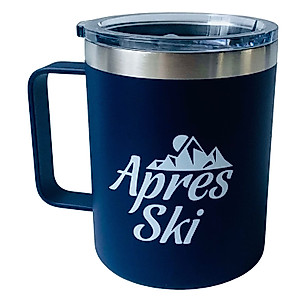 Apres Ski Travel Mug for Skiers - Leak Proof Insulated Coffee Mug with Handle & Lid - Gift for Skiers