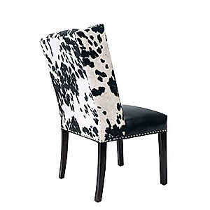 Sole Designs Rexford Collection Faux Leather and Fabric Upholstered Wingback Dining Chair with Holstein Pattern and Nailhead Trim, Set of 2, Black