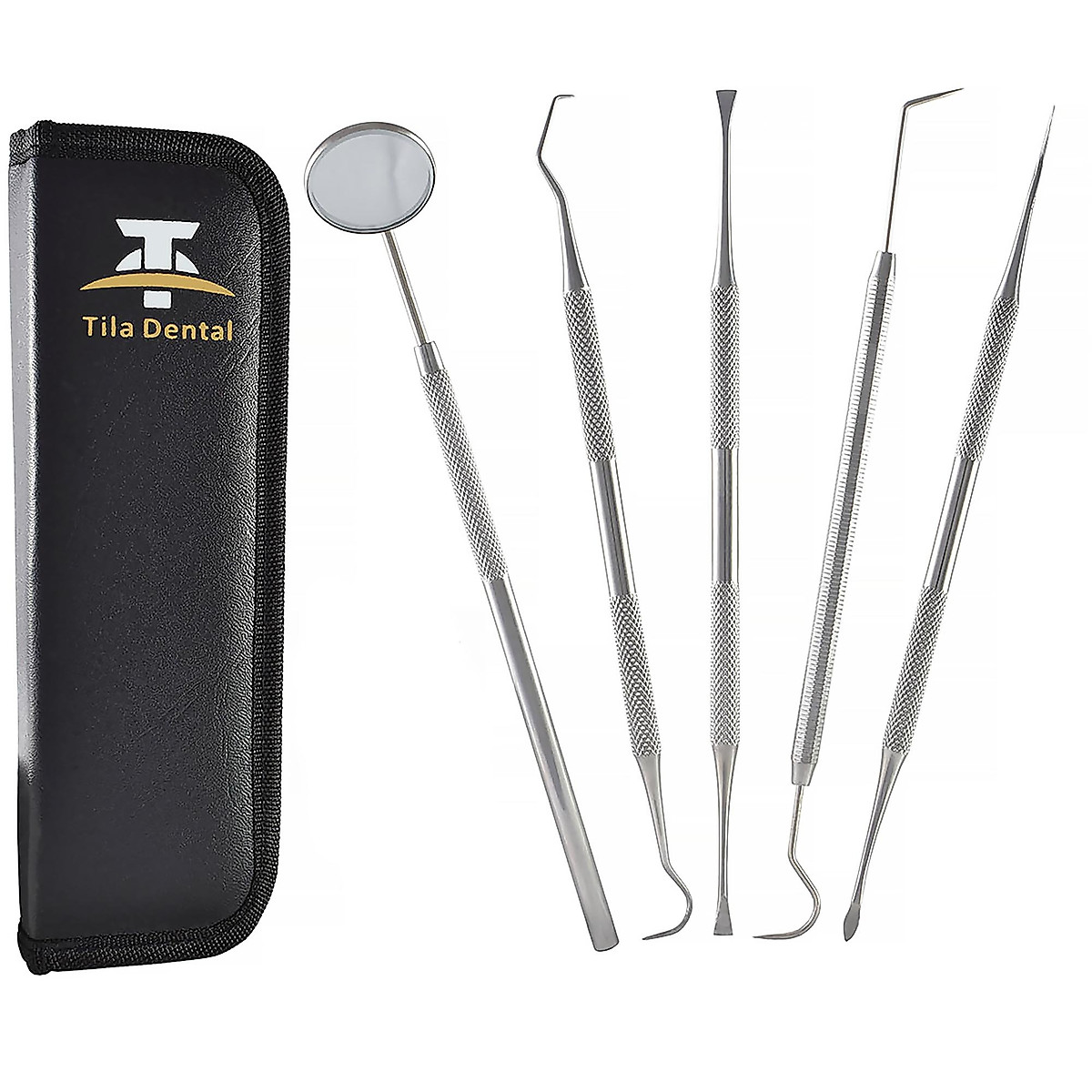 Dental Hygiene Kit Best for Personal Use Deep Tooth Cleaning - Calculus Plaque Remover Set - Scaler Instruments, Tartar Scraper, Tooth Pick, Mouth Mirror -Premium Stainless Steel 5pc Dentist Tools Set