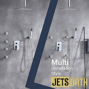 (Updated) JetsBath Shower Jets Rain Shower System with 12'' Ceiling Shower & Hand Shower, Overhead Full Body Shower System with Body Shower Spray Jets Chrome Rain Shower Set, JB3412C-CH