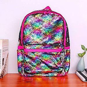 Flip Sequin Backpack for Girls Kids Kindergarten Elementary Middle School Bookbag Cute Spark Book Bags Teen Travel Outdoor Daypack Back Pack(Rainbow)