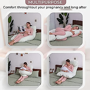 U Shaped Pregnancy Body Pillow with 2 Removable Covers for Sleeping Full Body, Head, Belly, Back, Leg Pillow for Side Sleepers Maternity Pillow (Mesh Airflow - Light Green + Jersey Light Grey)