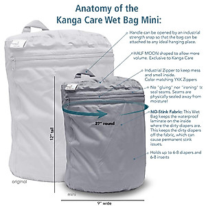 Kanga Care Wet Bag Mini Seam Sealed Waterproof 3D Dimensional for Baby Cloth Diapers, Travel, Beach, Pool, Gym, Swim | Finn